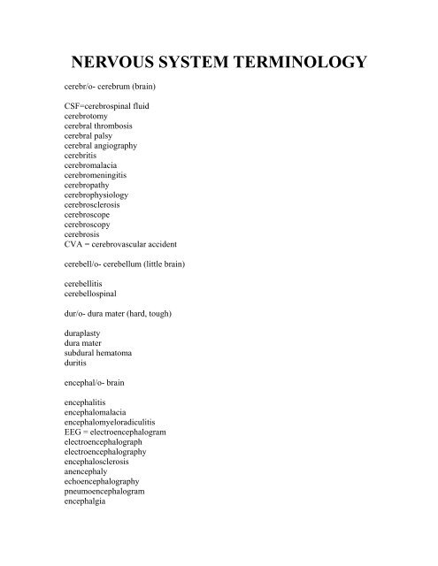NERVOUS SYSTEM TERMINOLOGY