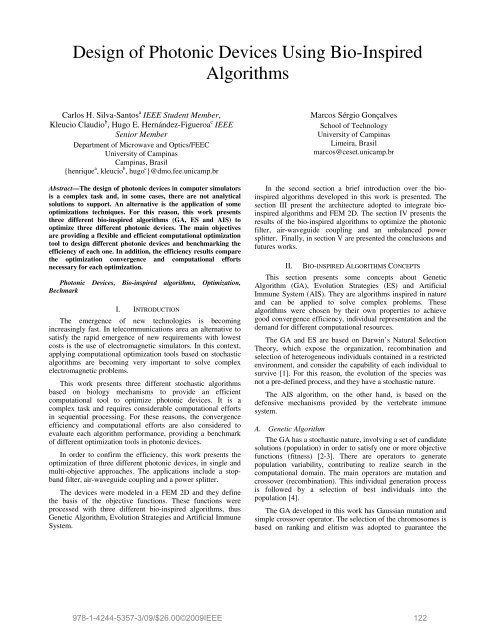 Design of Photonic Devices Using Bio-Inspired Algorithms