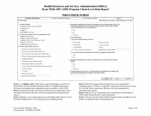 Sample Service Provider Report - HRSA HIV/AIDS Programs