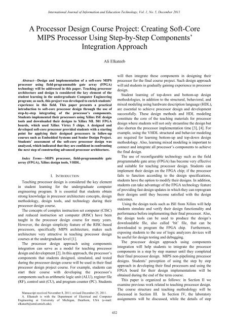 A Processor Design Course Project: Creating Soft-Core MIPS ... - ijiet