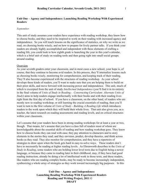 7th Grade Reading Unit 01.pdf - The Reading & Writing Project