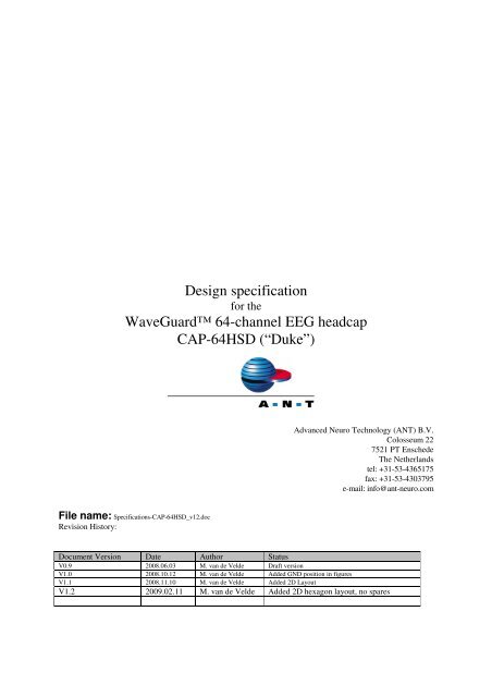 Design specification WaveGuardâ ¢ 64-channel EEG ... - ANT Neuro