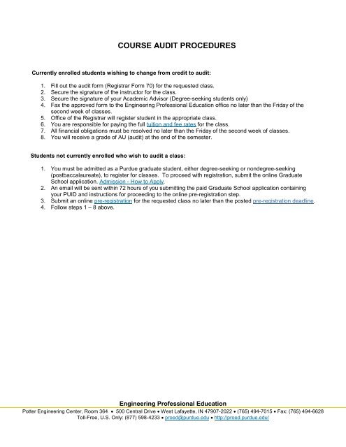 Course Audit Procedures/Forms - Purdue University