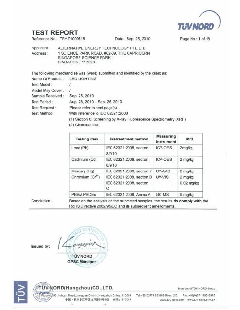 TUV Nord Test Report - LED Lighting-Part 1 - Alternative Energy ...
