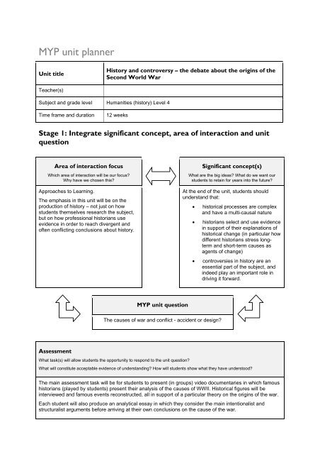 MYP Humanities 4 Unit Planner