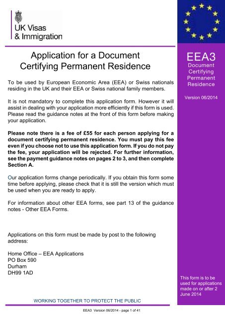 Form EEA3 - UK Border Agency - the Home Office