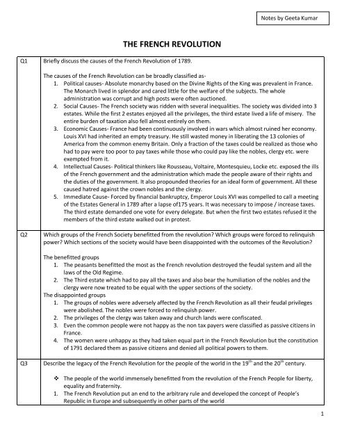 Causes Of French Revolution 1789