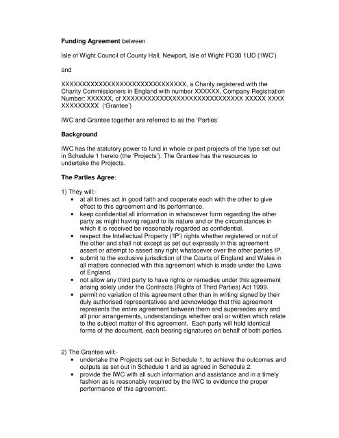 Sample anonymised composite Grant Funding Agreement