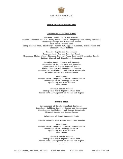 SAMPLE DAY-LONG MEETING MENU ... - 583 Park Avenue