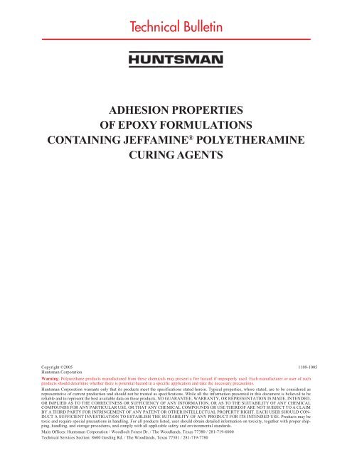 Adhesion properties of Epoxy Formulations.