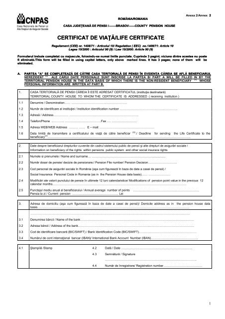 Certificat de viata RO EN - casa judeteana de pensii brasov