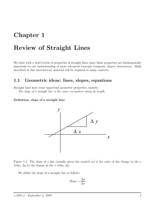 Chapter 1 Review of Straight Lines - Ugrad.math.ubc.ca