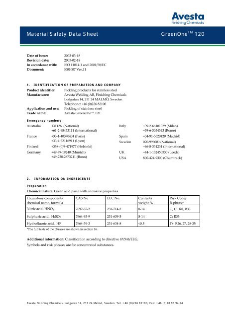 Avesta 120 Green One Pickling Paste - 2 Litre Jar.pdf - Walsh ...