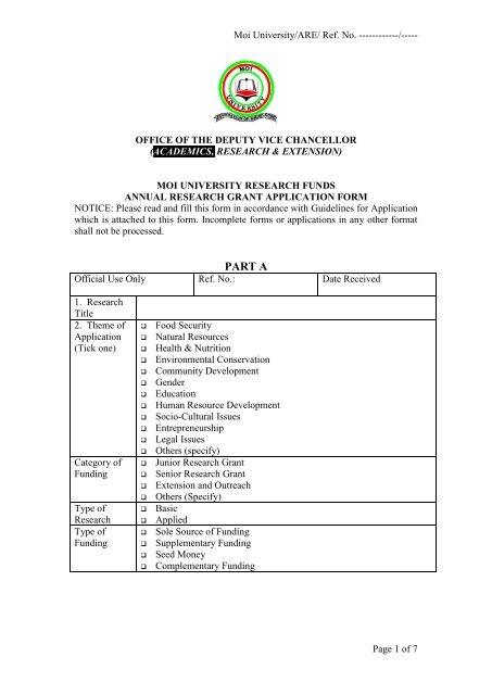 Research Grant Application Form - Moi University