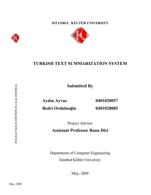 Turkish Text Summarization System Submitted By Aydn