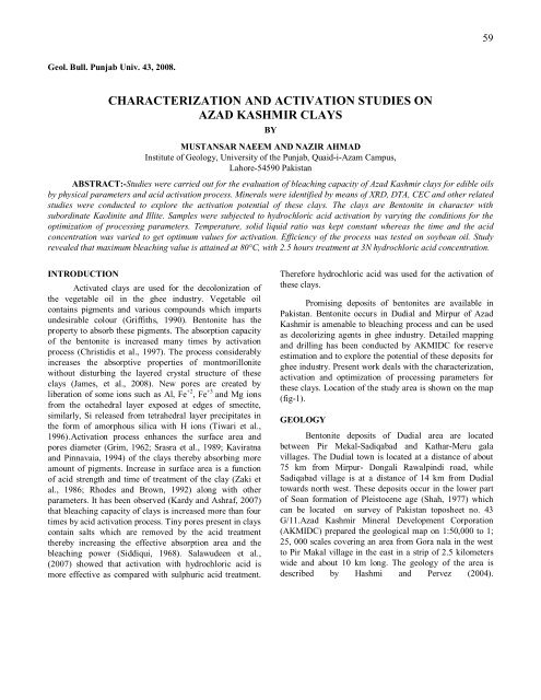 Characterization and Activation Studies on Azad Kashmir Clays