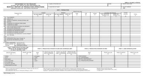 MONTHLY REPORT OF PRODUCTION OPERATIONS - TTB