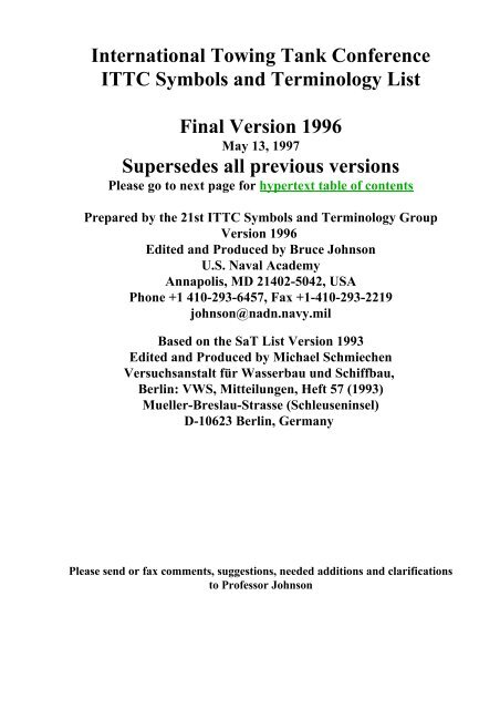 ITTC Symbols and Terminology List, Final Version ... - Boat Design Net