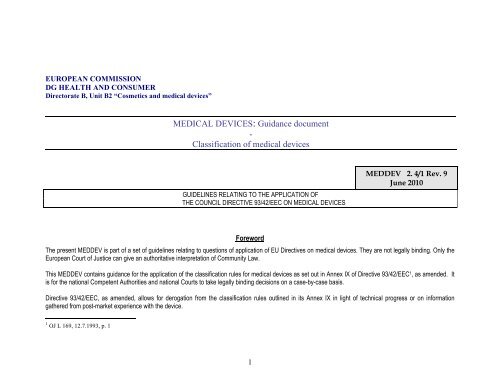 MEDICAL DEVICES: Guidance document - Classification of medical ...