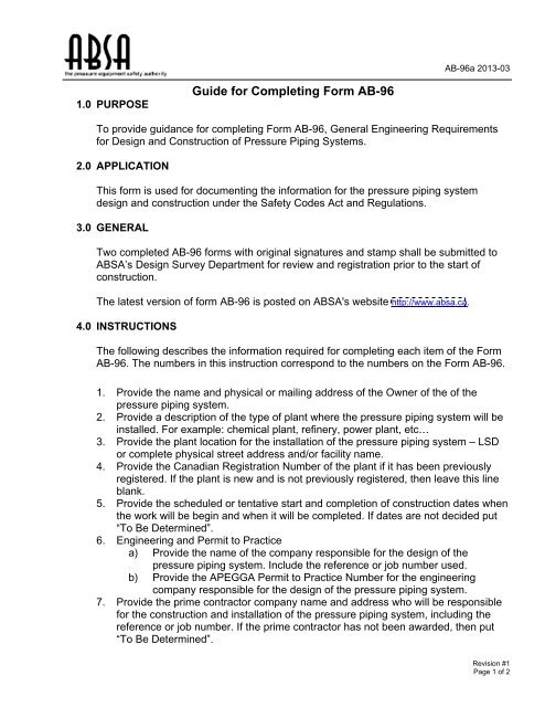 Guide for Completing Form AB-96 - ABSA