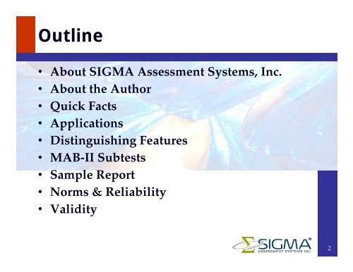 Outline• About SIGMA