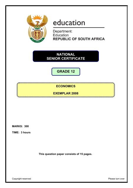 Economics Grade 12 Paper 1 Exemplar - English - Thutong