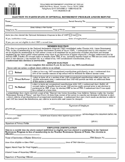 Elect to Participate in Opt Ret Prgm_TRS Form 28