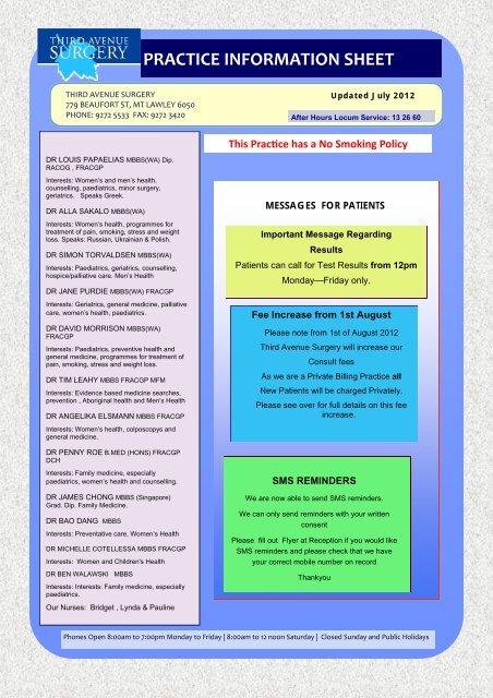 Practice Information Sheet