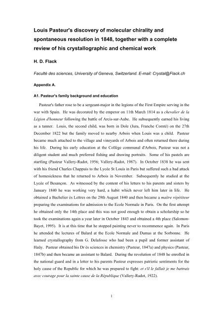 Louis Pasteur's discovery of molecular chirality and spontaneous ...