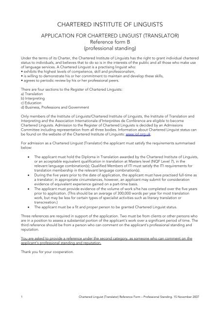CHARTERED INSTITUTE OF LINGUISTS CHARTERED INSTITUTE OF LINGUISTS