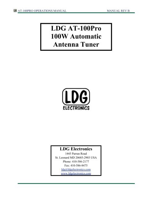 LDG AT-100Pro 100W Automatic Antenna Tuner - LDG Electronics