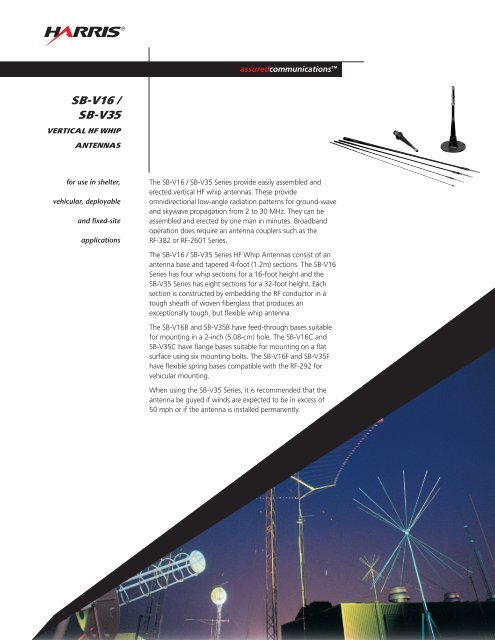 SB-V16/SB-V35 Vertical HF Whip Antennas Data Sheet - Harris RF ...