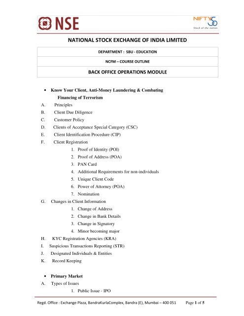 Back Office Operations Module (.pdf) - NSE
