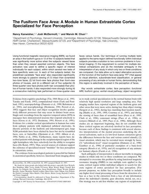 The Fusiform Face Area A Module In Human Extrastriate Cortex