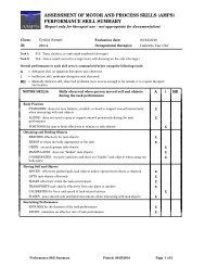 performance skill summary assessment of motor and process skills