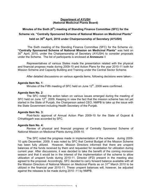 Department of AYUSH (National Medicinal Plants Board ... - NMPB
