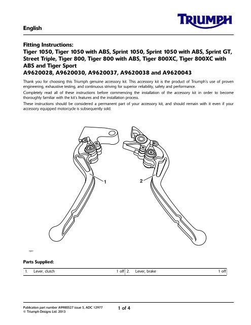 A9900527 - Lever Kit Adjustable_US EN.fm - Triumph Instructions.com