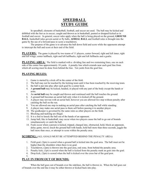 SPEEDBALL STUDY GUIDE