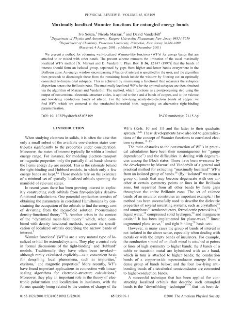Maximally localized Wannier functions for entangled energy bands