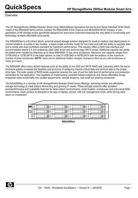 Hp Storageworks 2000sa Modular Smart Array