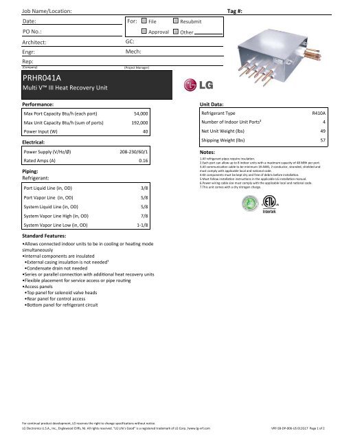 Heat Recovery Units - LG HVAC VRF Systems