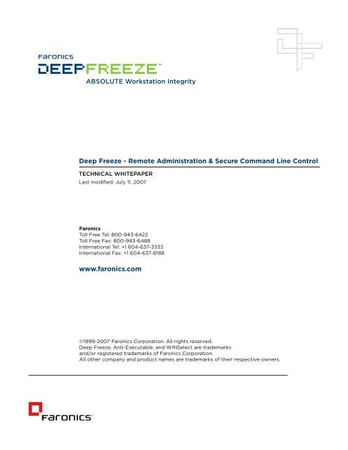 Faronics Deep Freeze Remote Administration with Secure ...