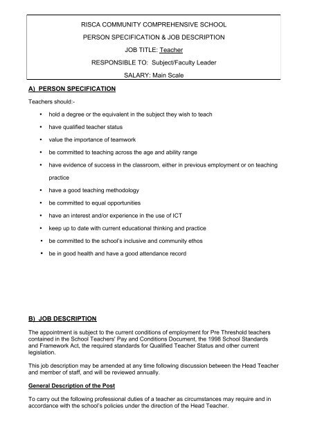 Job Description and Person Specification
