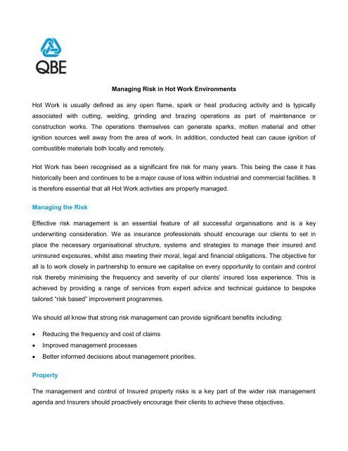 Hot Work Risk Management - QBE
