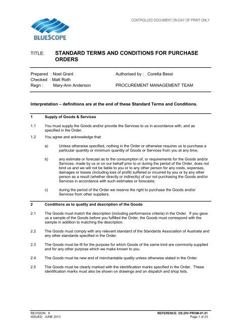 Purchase Order TC_s Draft 3) 10042013 (2 ... - BlueScope Steel