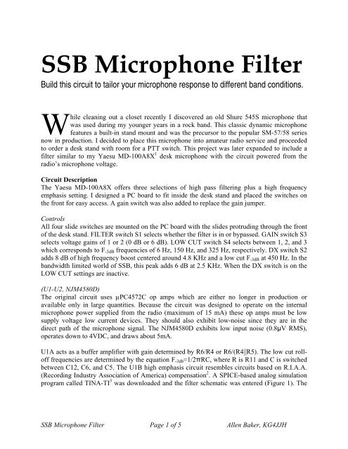 SSB Mic Filter - KG4JJH