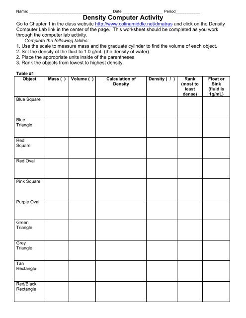 Density Computer Activity - Colina Middle School
