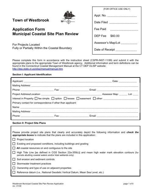Application Form for Municipal Coastal Site Plan Review - Westbrook