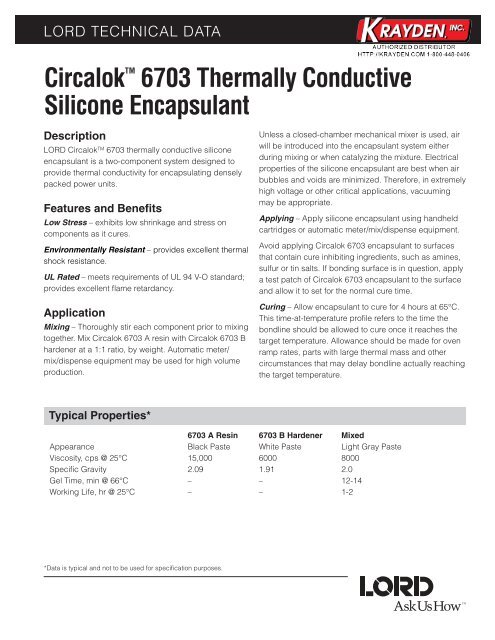 CircalokTM 6703 Thermally Conductive Silicone Encapsulant