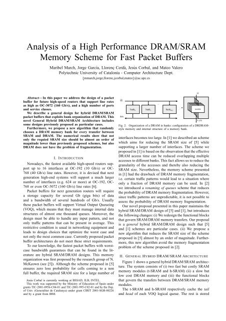 Analysis of a High Performance DRAM/SRAM Memory ... - UPC
